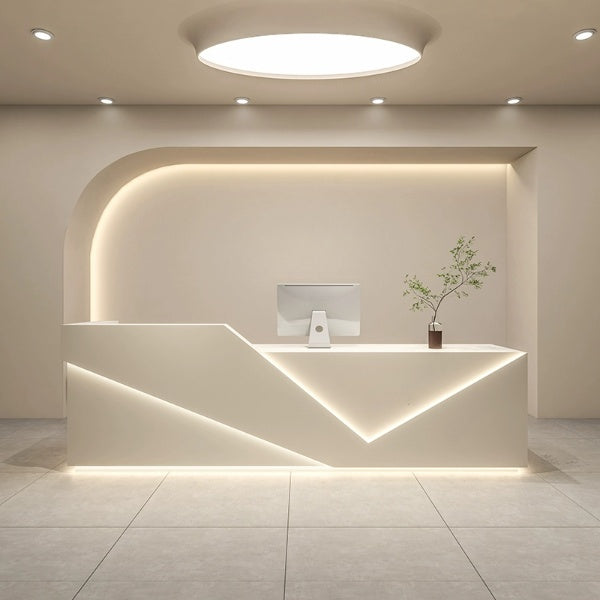 Designer Reception Desk with Geometric LED Feature – Panfae Office ...