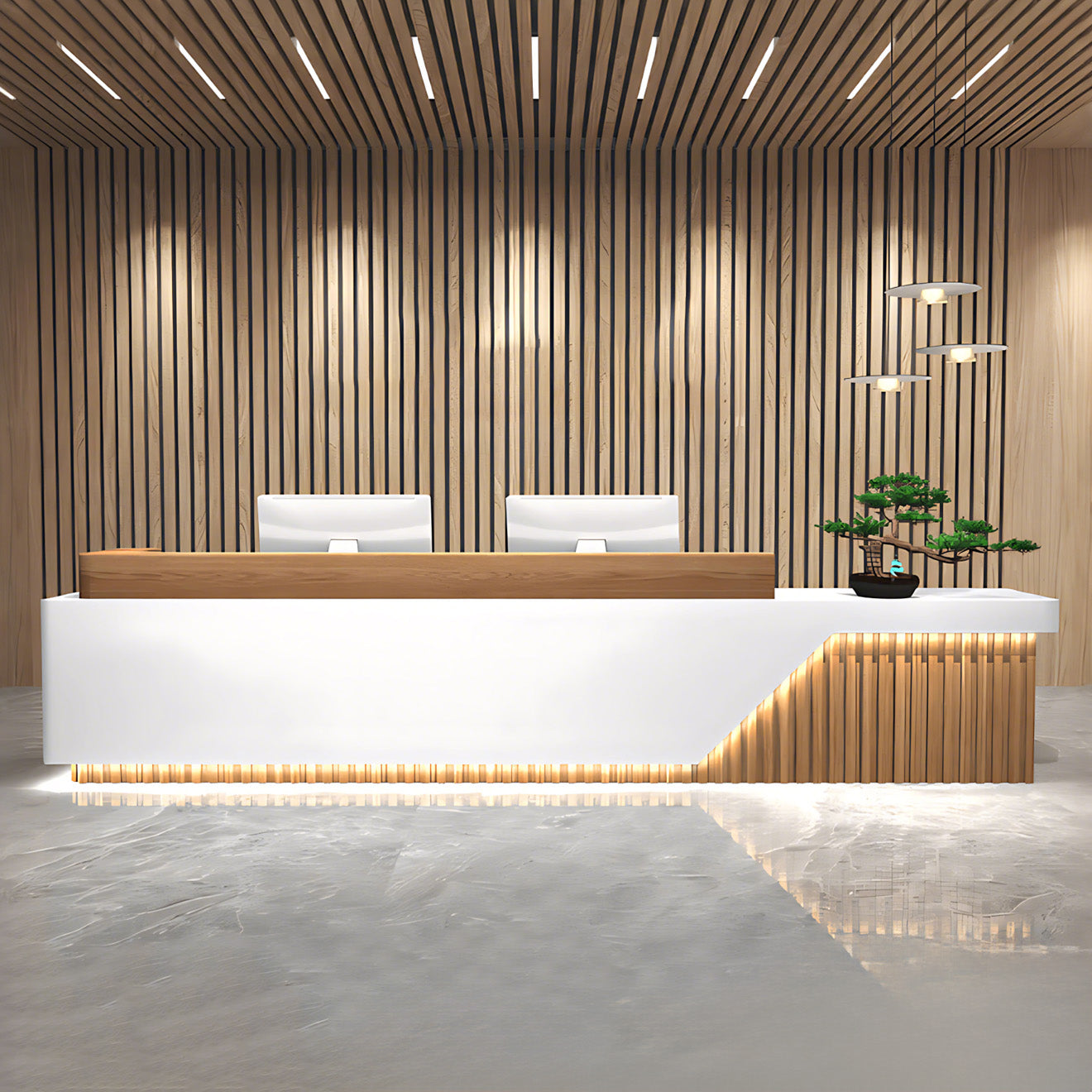 Professional Reception Desk with Natural Wood Finish – Panfae Office ...