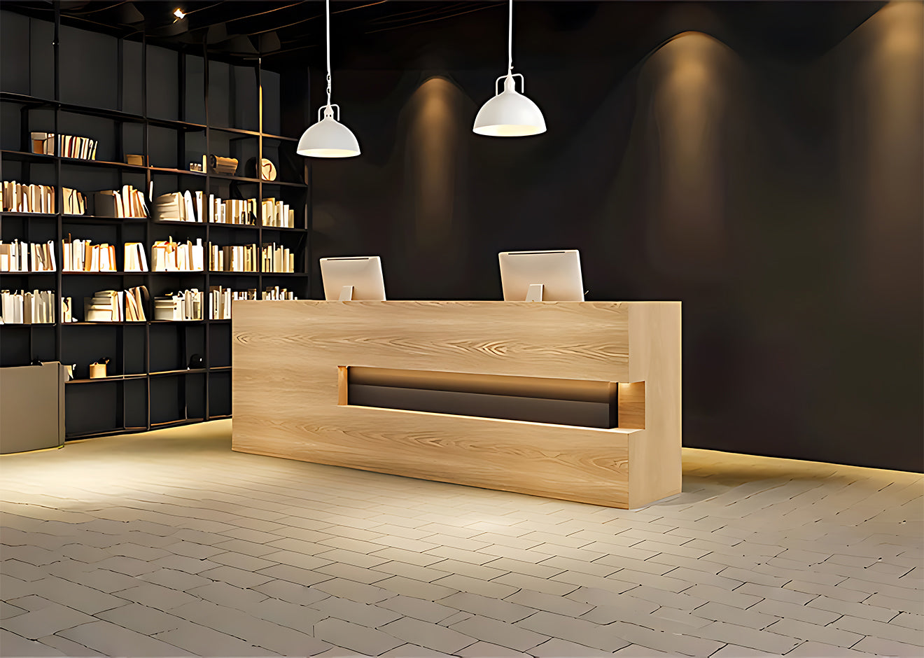 Straight Custom Solid Wood Reception Desk with Cabinets and Drawers ...